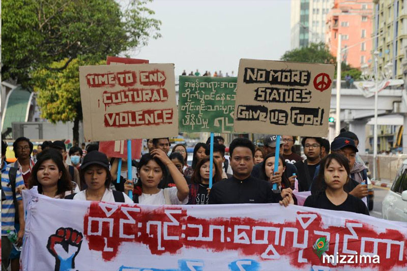 Myanmar police crack down on protest against divisive statue | Mizzima ...