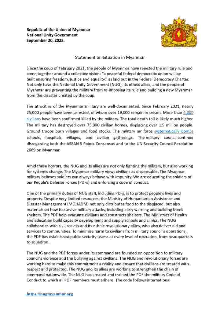 NUG issues statement on Myanmar situation | Mizzima Myanmar News and ...